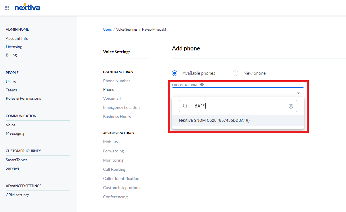 Assign a Device to a User - Nextiva Help