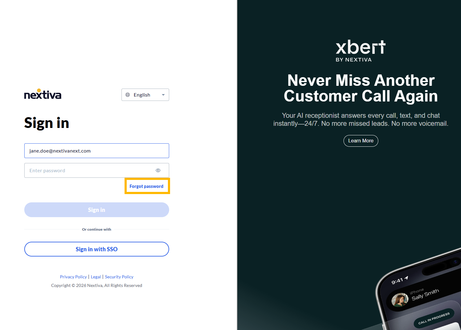 Nextiva NEXT - Request Password Reset - Nextiva Help